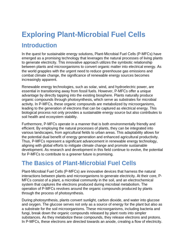 Exploring Plant-Microbial Fuel Cells | PDF | Energy Development ...