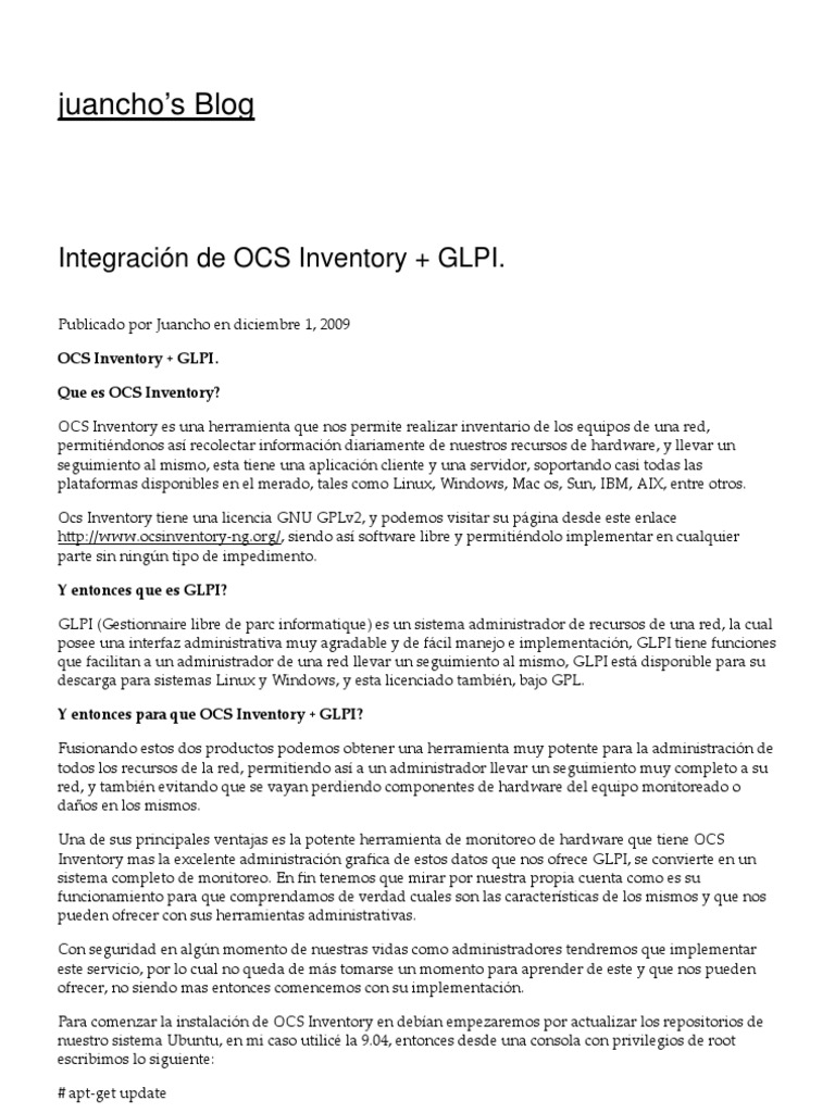 Integración de OCS Inventory + GLPI. Juancho's Blog | PDF | Servidor ...