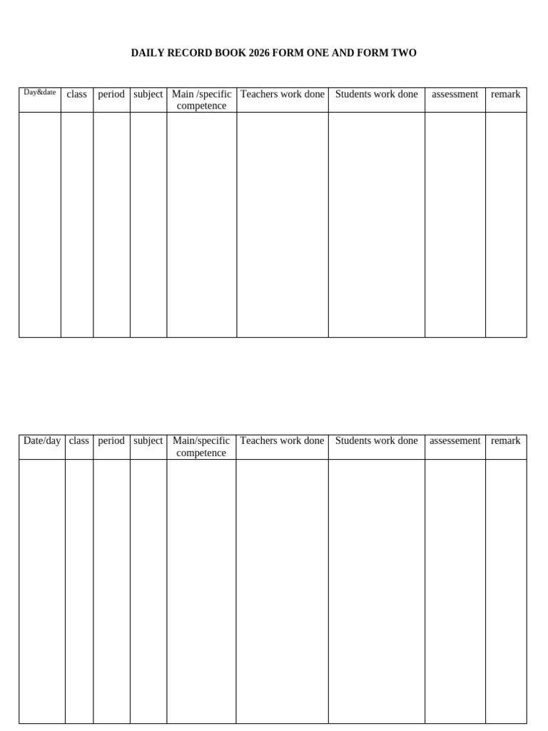 Daily Record Book f1&f2 2026 | PDF
