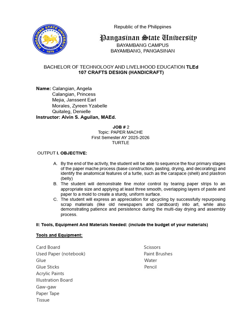 PAPER MACHE JOB PLAN | PDF | Paper | Color