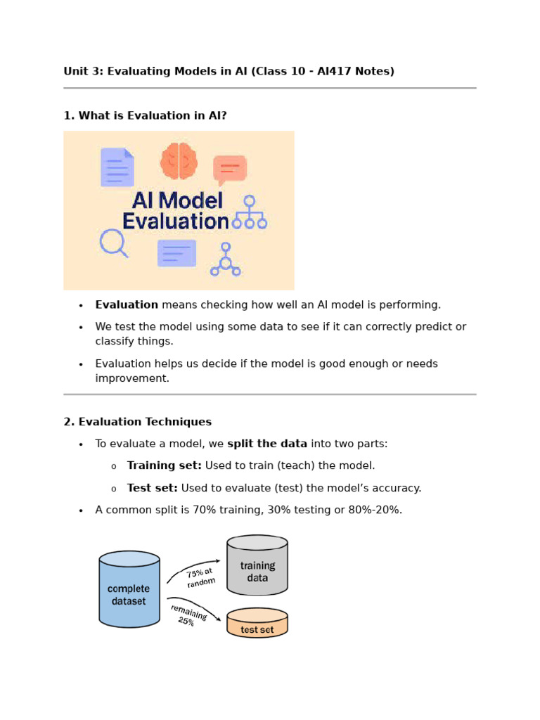Class 10 Unit 3 Evaluation Models | PDF | Accuracy And Precision ...