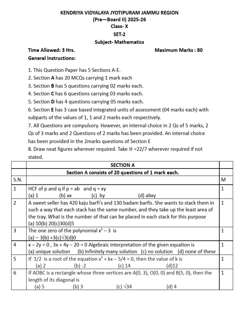 Qp Pb II x Set 02 Maths 2025 26 | PDF | Circle | Elementary Mathematics