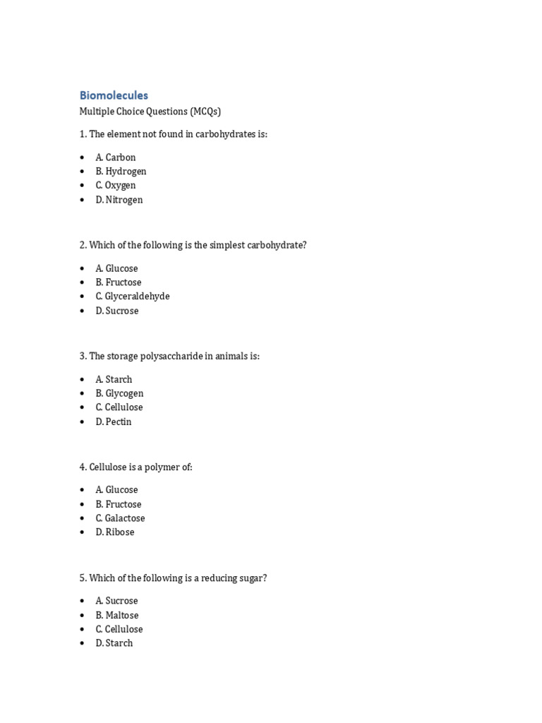 Biomolecules Quizz | PDF | Carbohydrates | Biomolecules