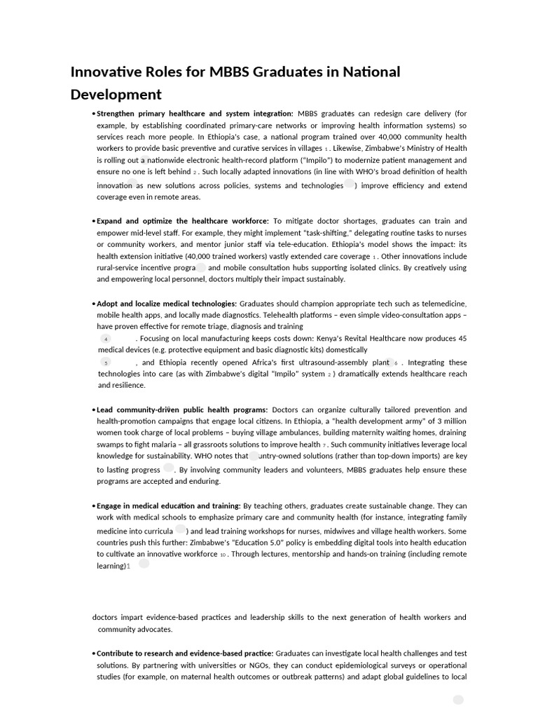 Innovative Roles for MBBS Graduates in National Development[1] | PDF ...