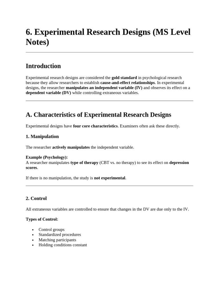 Understanding Experimental Research Designs | PDF | Validity ...