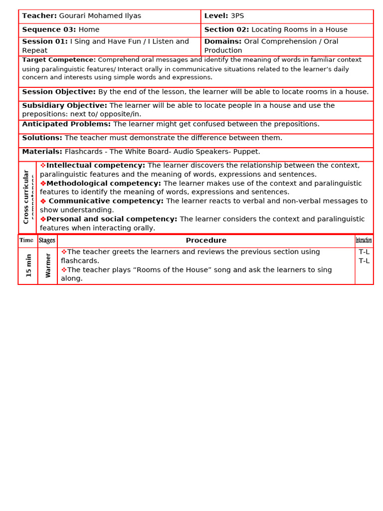 Locating Rooms in a House Lesson Plan | PDF | Learning | Nonverbal ...