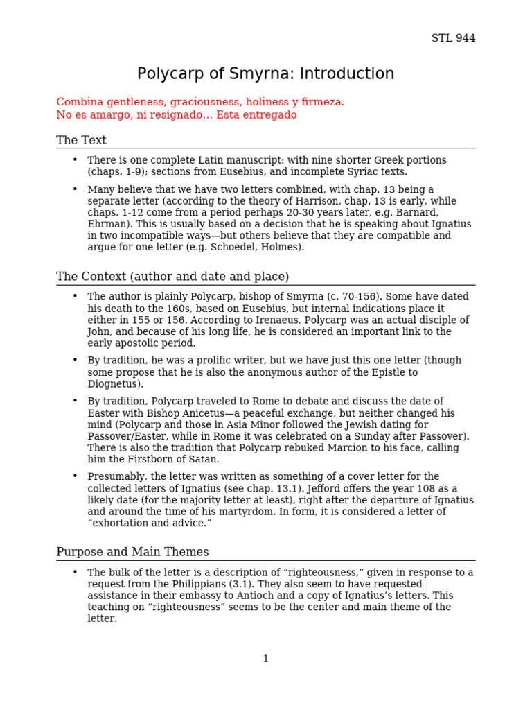 Polycarp of Smyrna: Letter and Martyrdom | PDF | Jesus | Religious ...