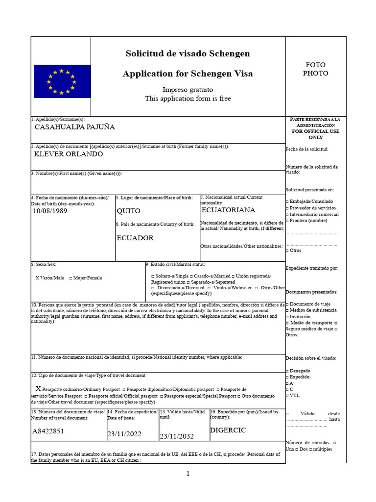 Solicitud de Visado Schengen 2024 | PDF | Gobierno y personalidad