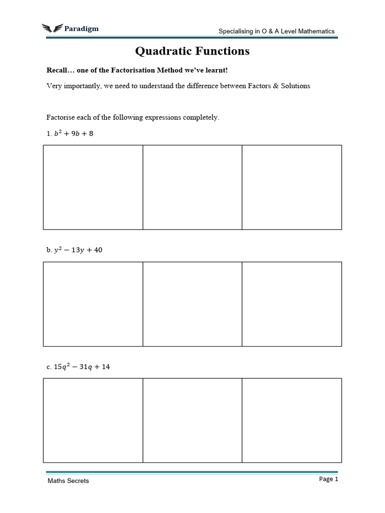 Paradigm Sec 3 Quadratic Equations Headstart 2025 | PDF | Quadratic ...