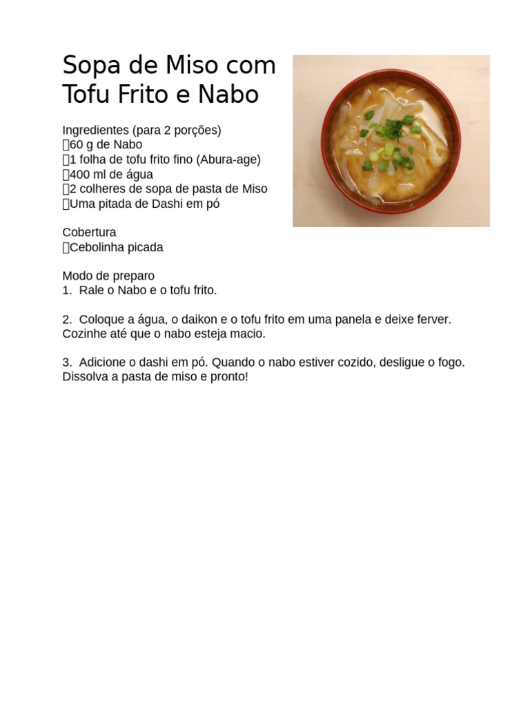 Receita de Sopa de Miso com Tofu Frito | PDF