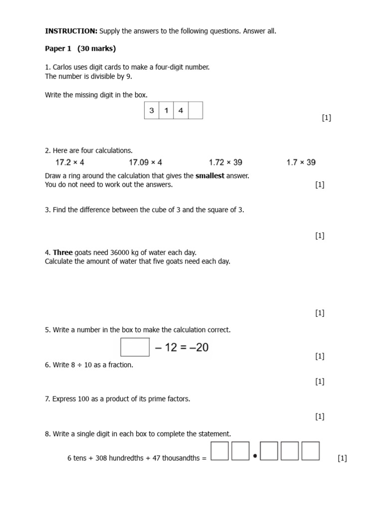 Math Practice Questions for Students | PDF
