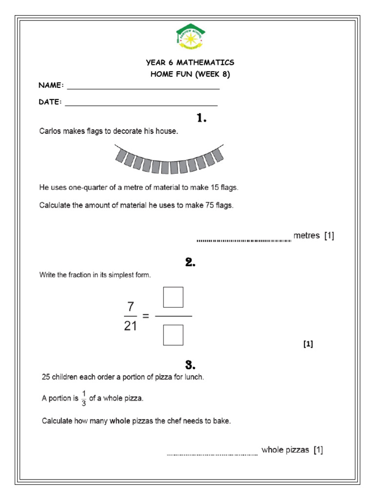 Year 6 Mathematics Home Fun Week 8 | PDF