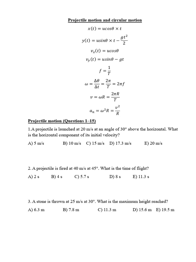Projectile and Circular Motion Problems | PDF | Acceleration | Force
