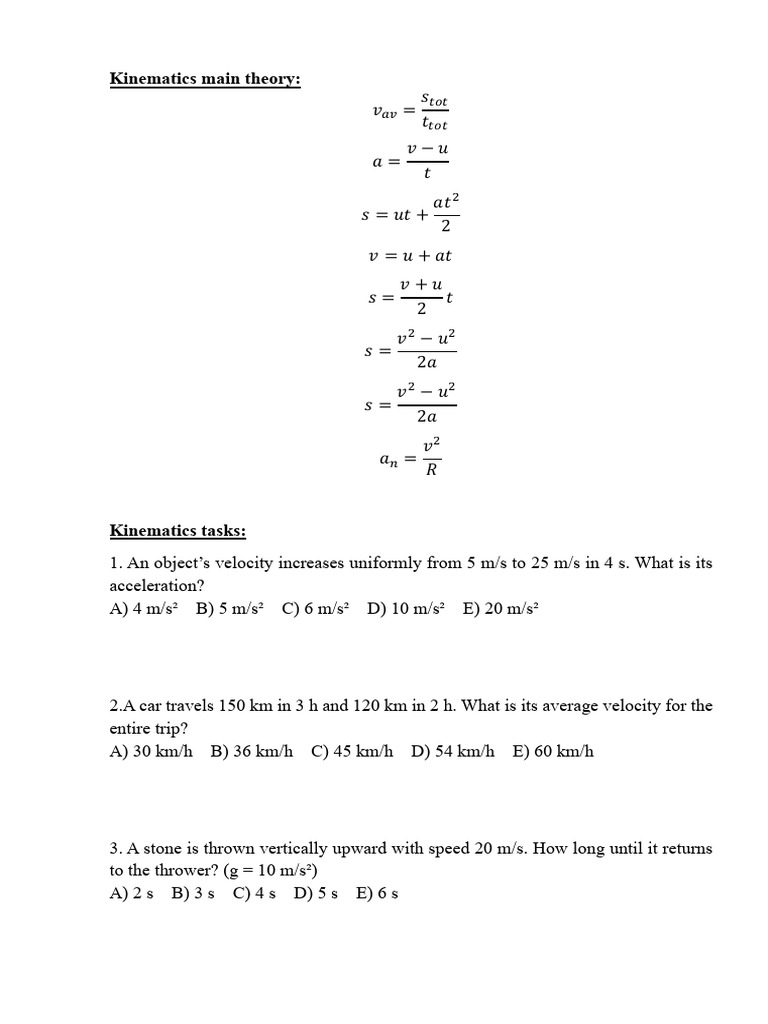 Kinematics Tasks | PDF | Acceleration | Dynamics (Mechanics)