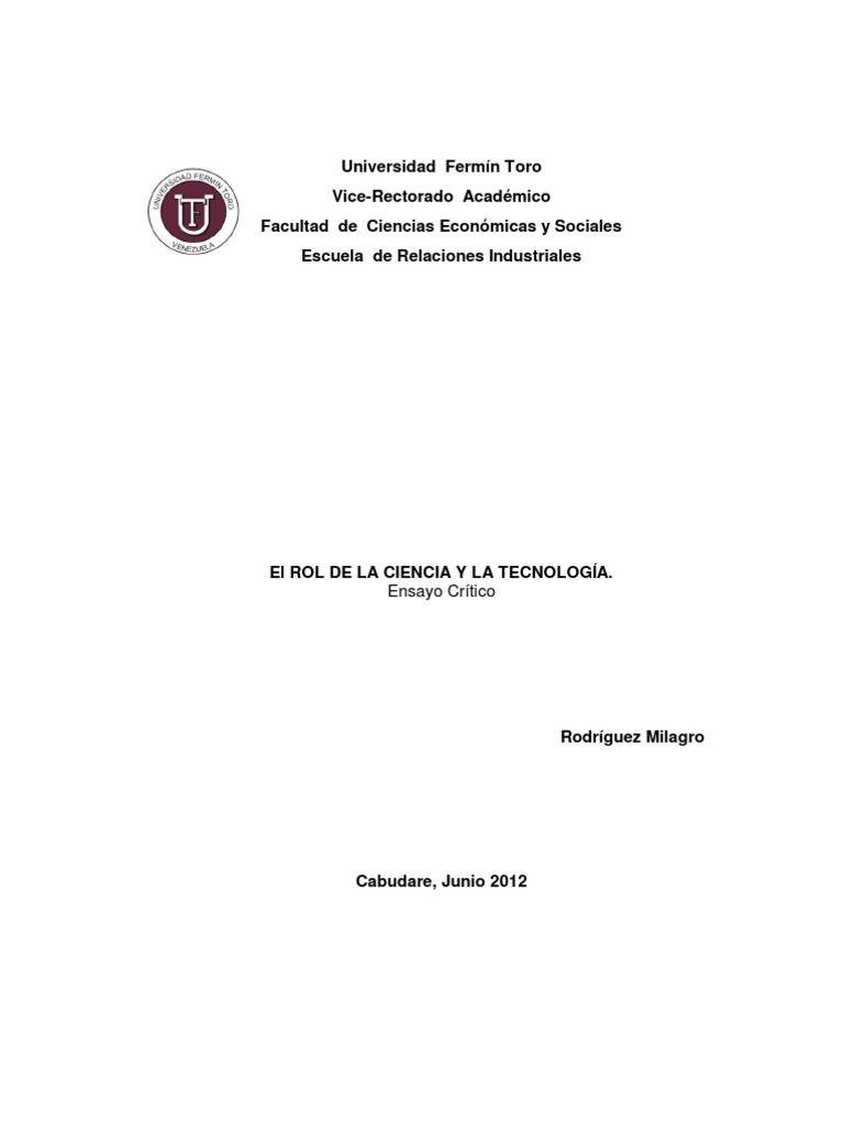 Ensayo Critico. El Rol de La Ciencia y La Tecnología | PDF | Ciencia y ...