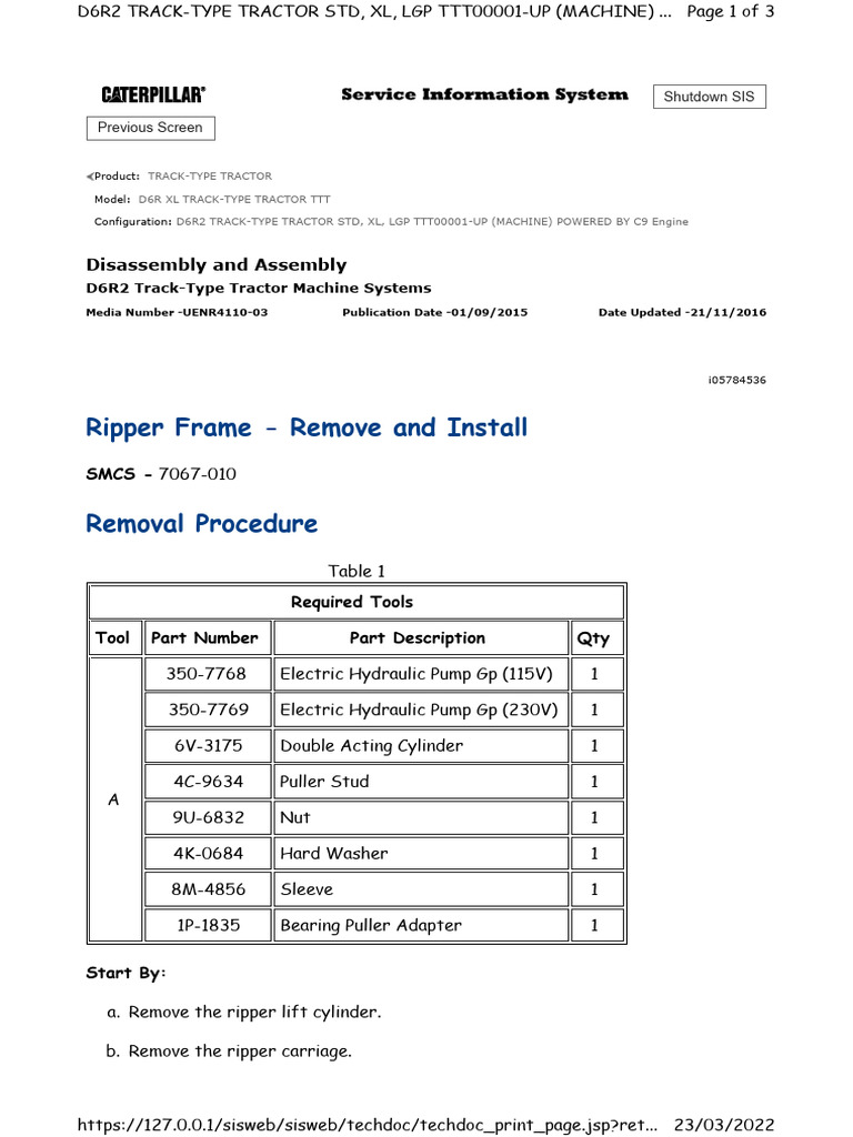 Ripper Frame - Remove and Install | PDF | Tractor | Manufactured Goods