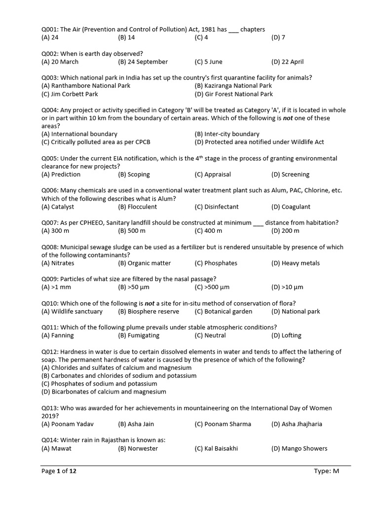 Environmental Quiz Questions and Answers | PDF | Aerosol | Waste