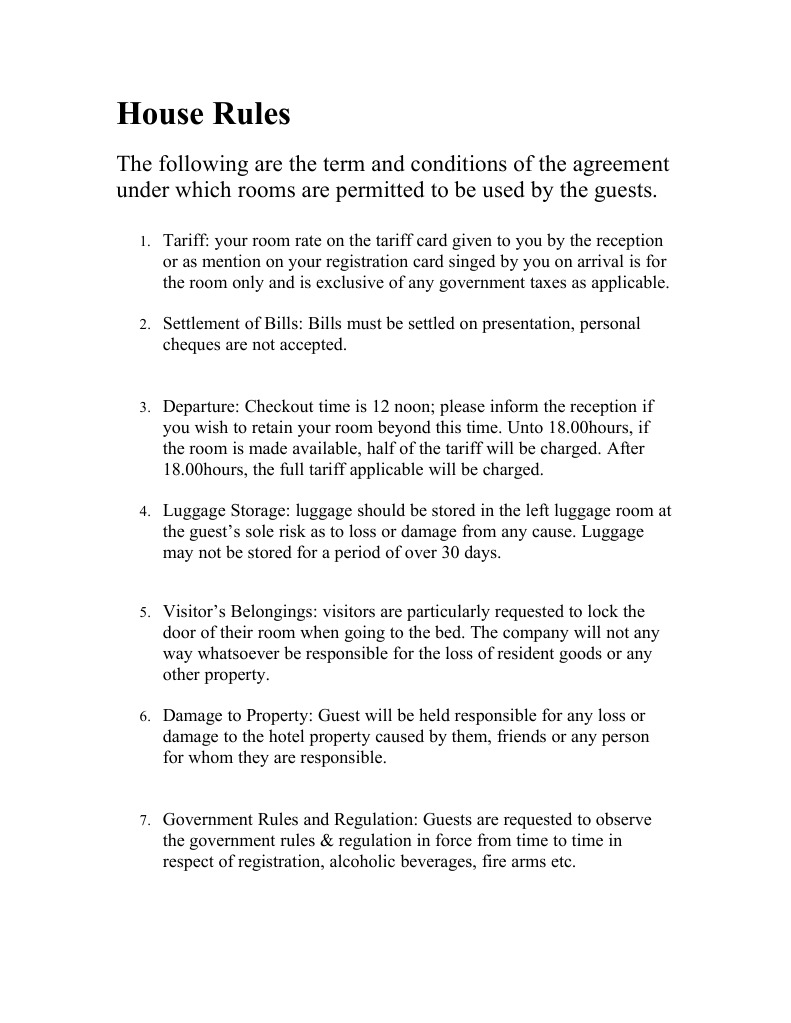 House Rules | PDF | Hotel | Social Institutions