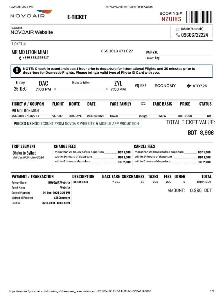 Novoair - Md Liton | PDF | Dangerous Goods | Fee