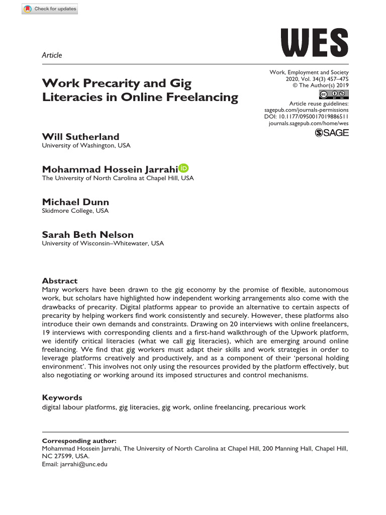 Sutherland Et Al 2019 Work Precarity and Gig Literacies in Online ...