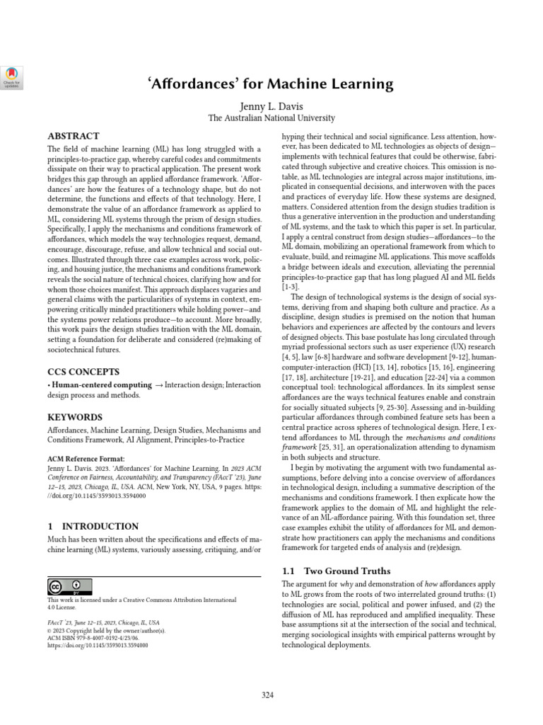 ‘Affordances’ for Machine Learning | PDF
