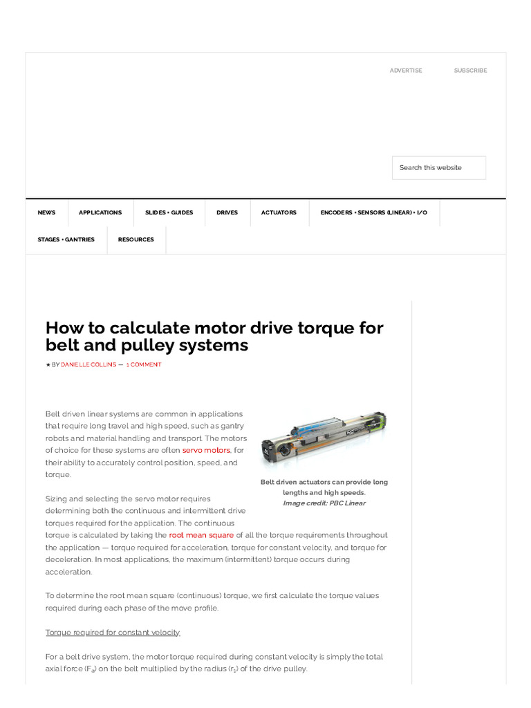 How To Calculate Motor Drive Torque For Belt and Pulley Systems | PDF ...