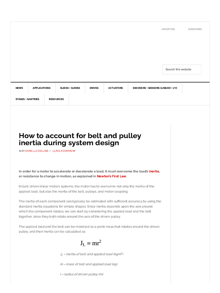 Belt and Pulley Inertia in Design | PDF | Belt (Mechanical) | Mass