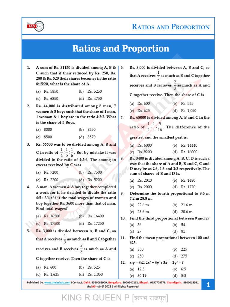 Ratio and Proportion IashubCsat KING R QUEEN P | PDF | Chess Openings ...