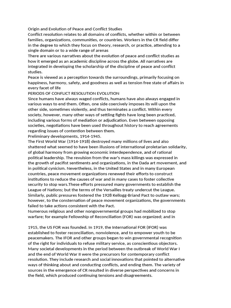 Evolution of Peace and Conflict Studies | PDF | Peace | International ...