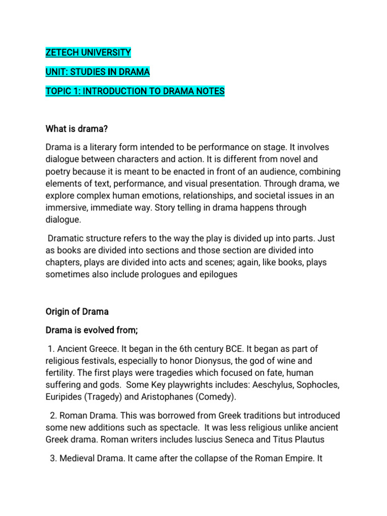 Introduction to Drama: Key Concepts | PDF | Tragedy | Play (Theatre)