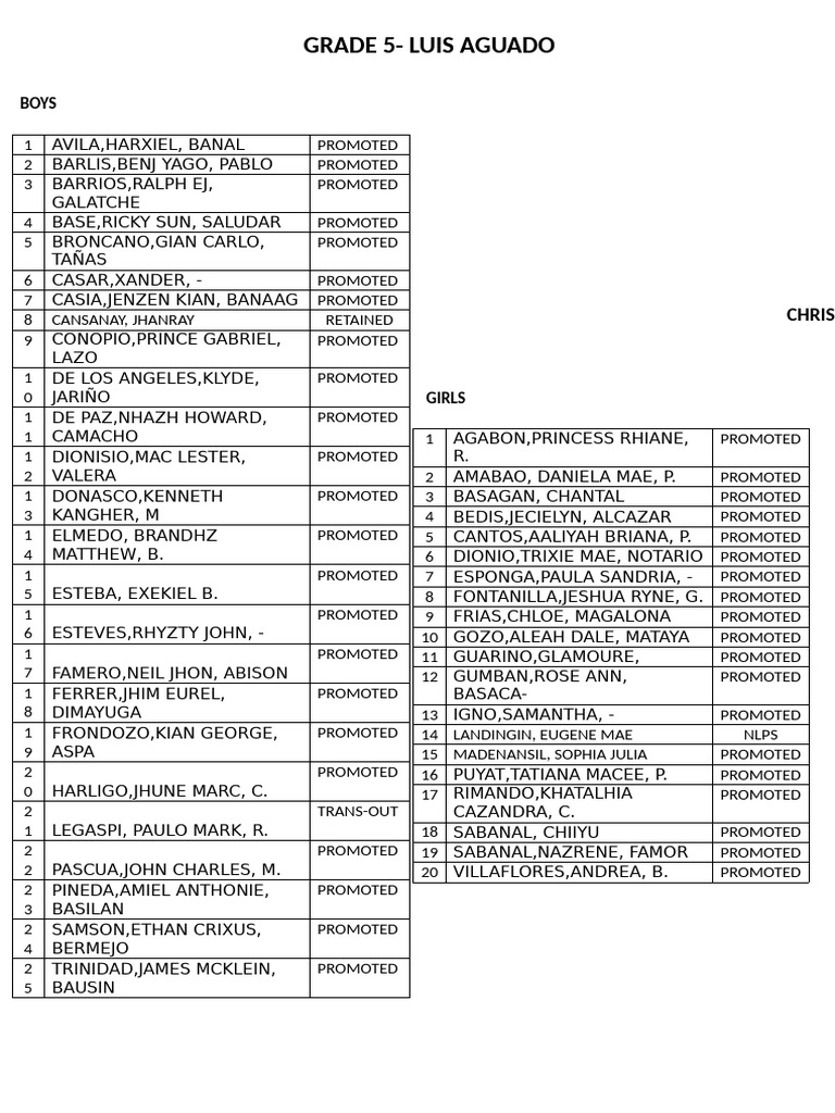 Grade 5 Promotion List 2023 | PDF