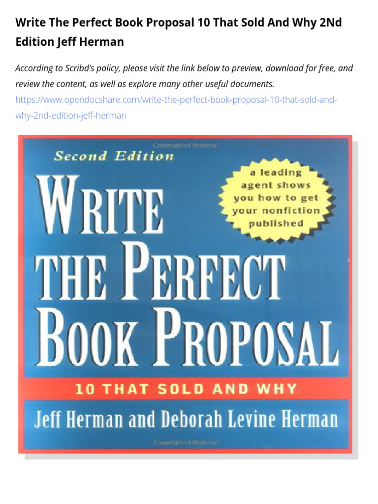 Write The Perfect Book Proposal 10 That Sold And Why 2nd Edition Jeff Herman | PDF | Books | Résumé