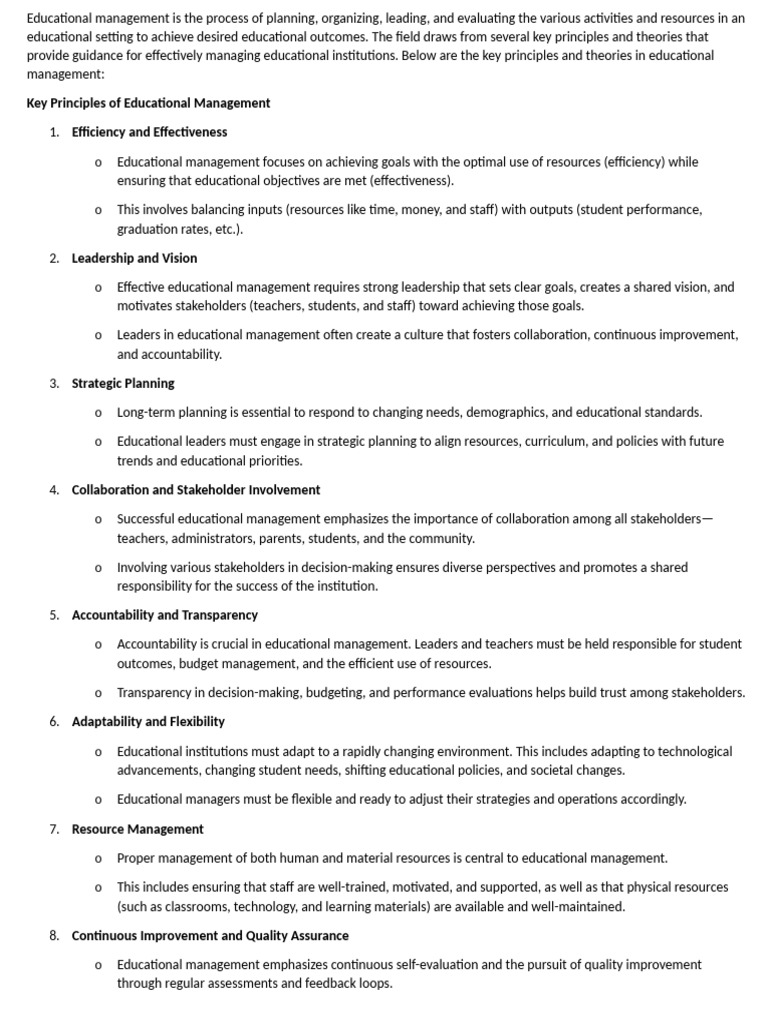 Key Principles and Theories of Educational Management | PDF ...