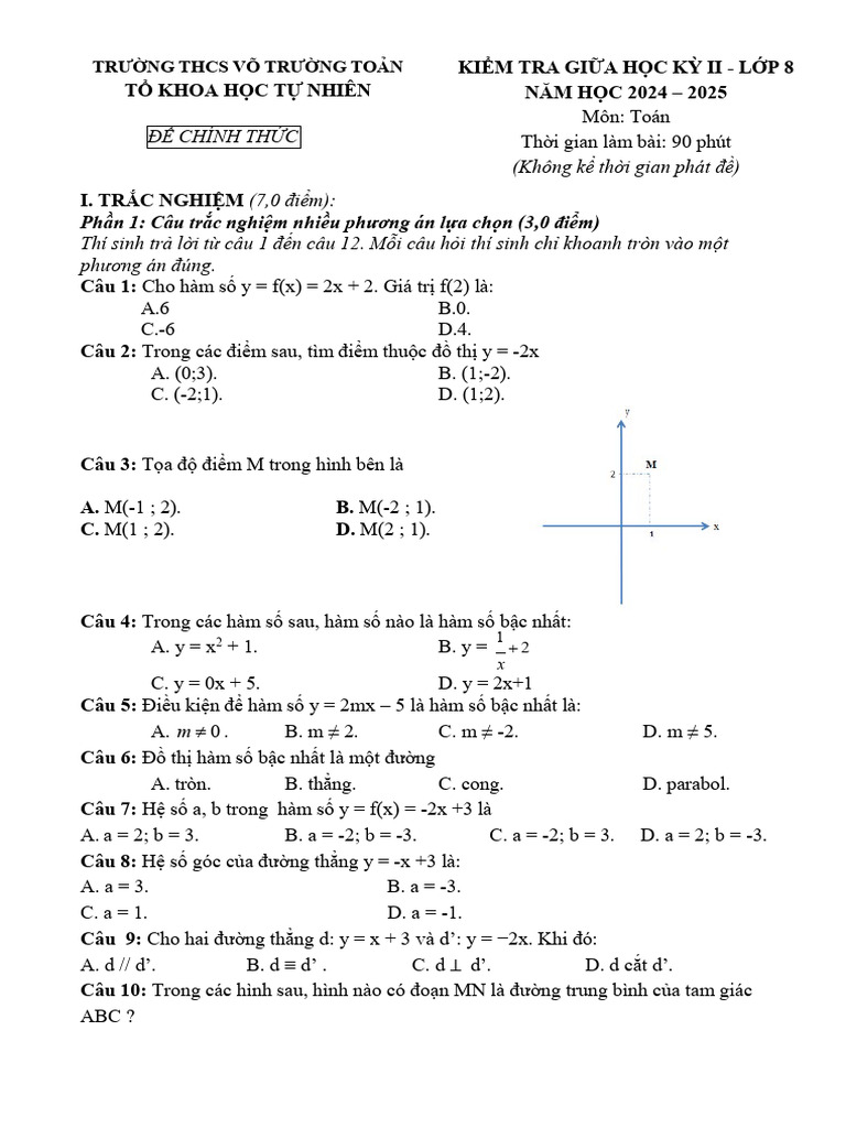 De Giua Hoc Ky 2 Toan 8 Nam 2024 2025 Truong Thcs Vo Truong Toan Br Vt | PDF