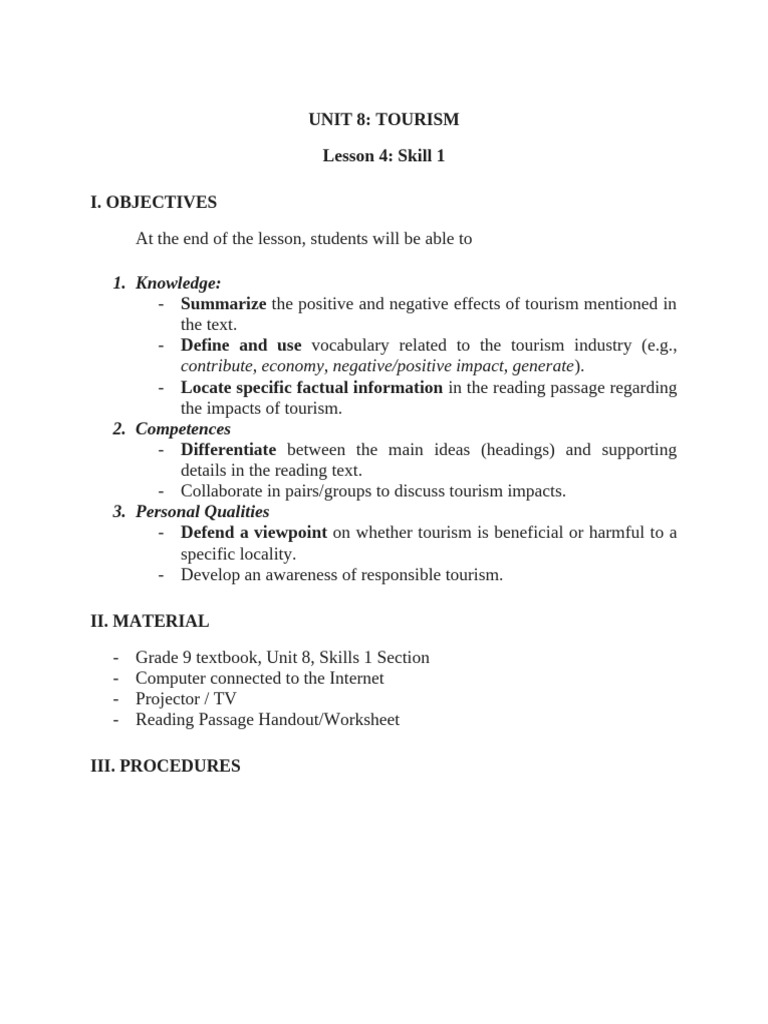 Eng9 -UNIT 8_ Tourism | PDF | Vocabulary | Human Communication