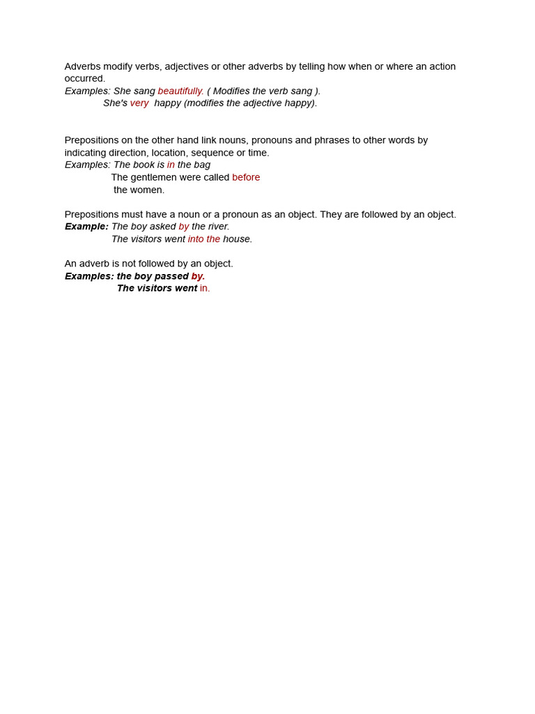 Understanding Adverbs and Prepositions | PDF