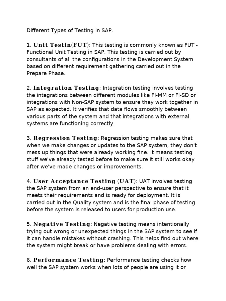 Different Types of Testing in SAP | PDF