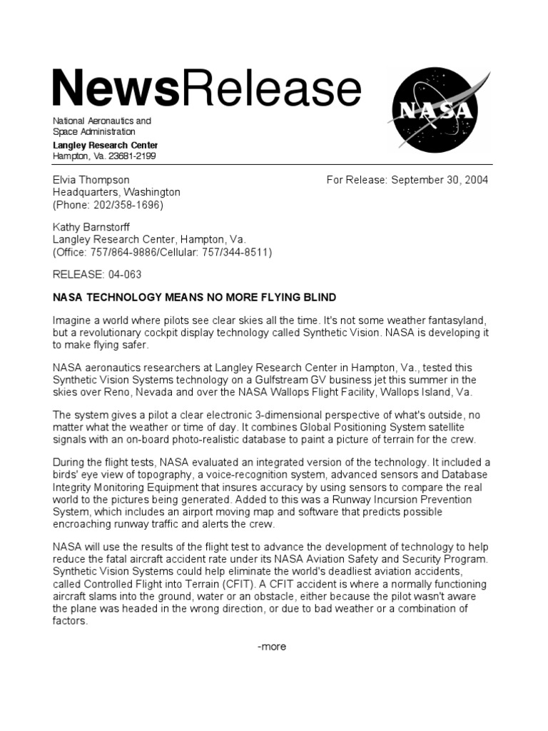 NASA's Synthetic Vision Technology Enhances Flight Safety | PDF