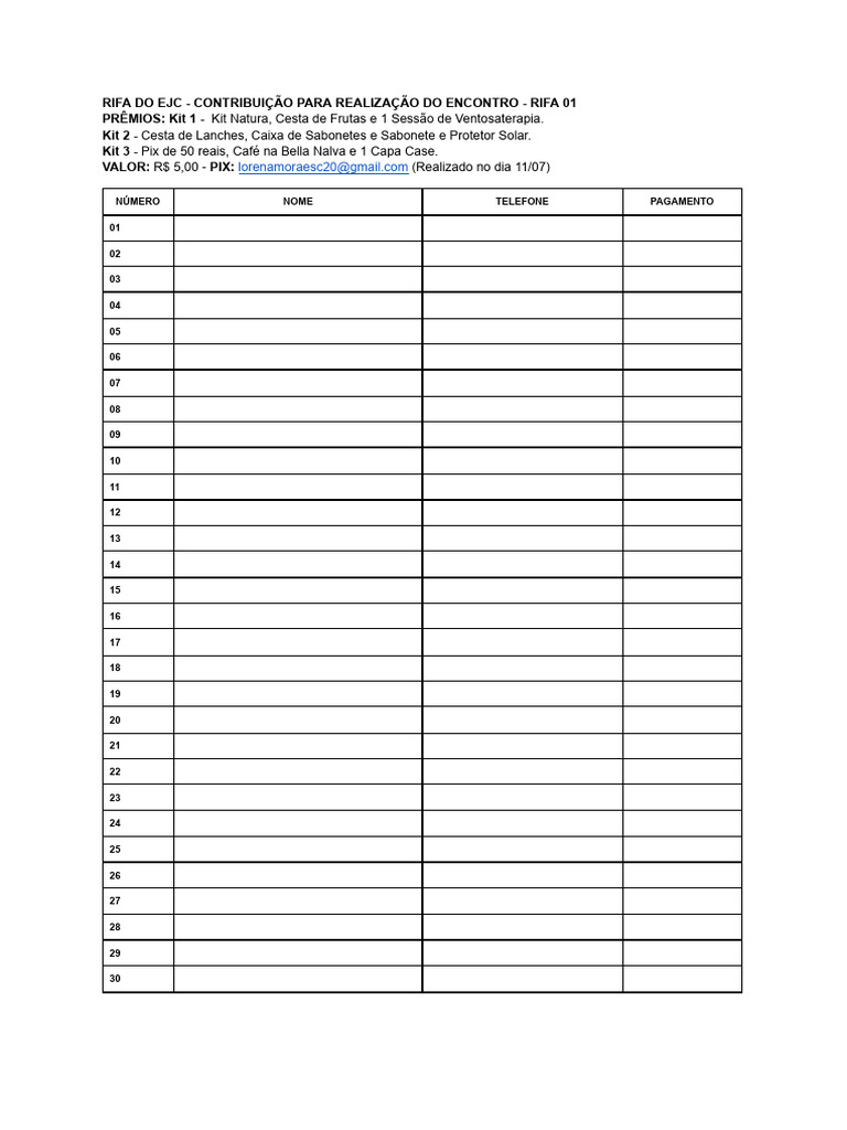 RIFA DO EJC - CONTRIBUIÇÃO PARA REALIZAÇÃO DO ENCONTRO | PDF