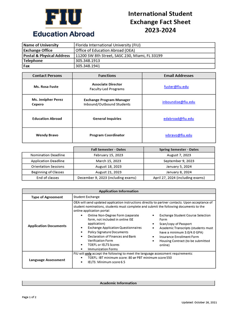 FIU International Student Exchange Guide | PDF | Travel Visa ...