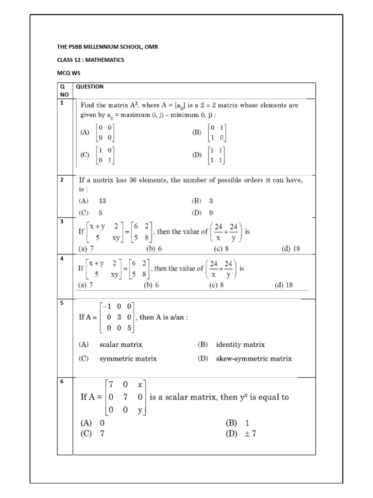 MCQ WS CLASS 12 | PDF