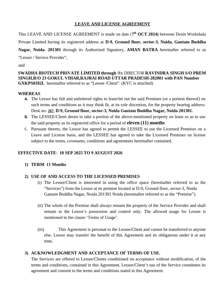 Swadha Biotech | PDF | Lease | Fee