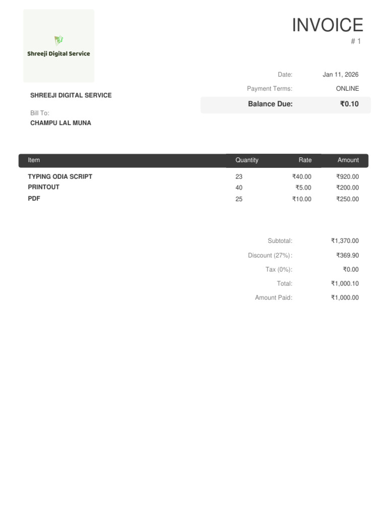 Invoice for Shreeji Digital Service | PDF