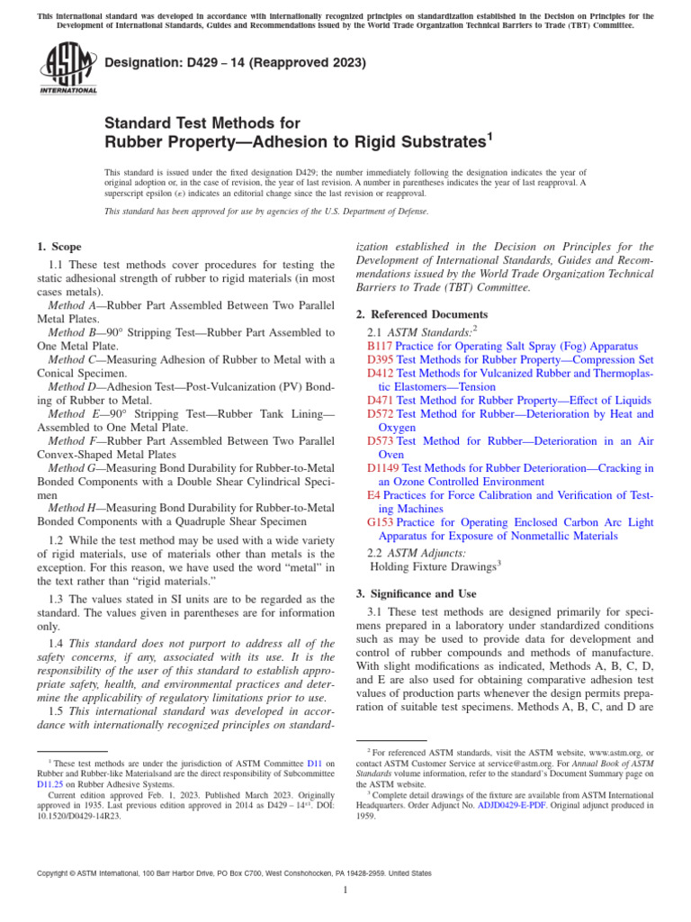Rubber Adhesion Test Methods D429-14 | PDF | Adhesion | Natural Rubber