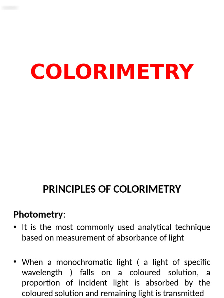 Principles of Colorimetry Explained | PDF | Absorbance | Optical Filter
