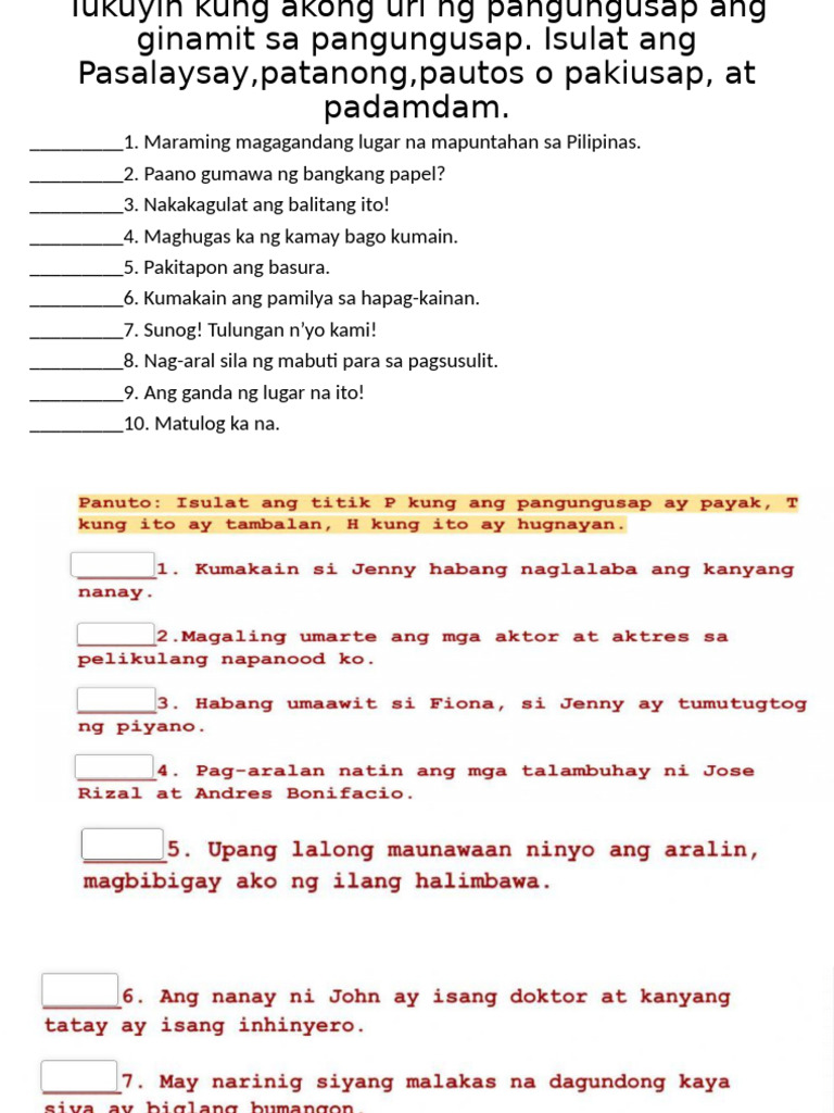 Tukuyin Kung Akong Uri NG Pangungusap Ang Ginamit | PDF