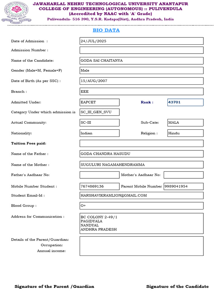 550970020160_ Bio Data | PDF