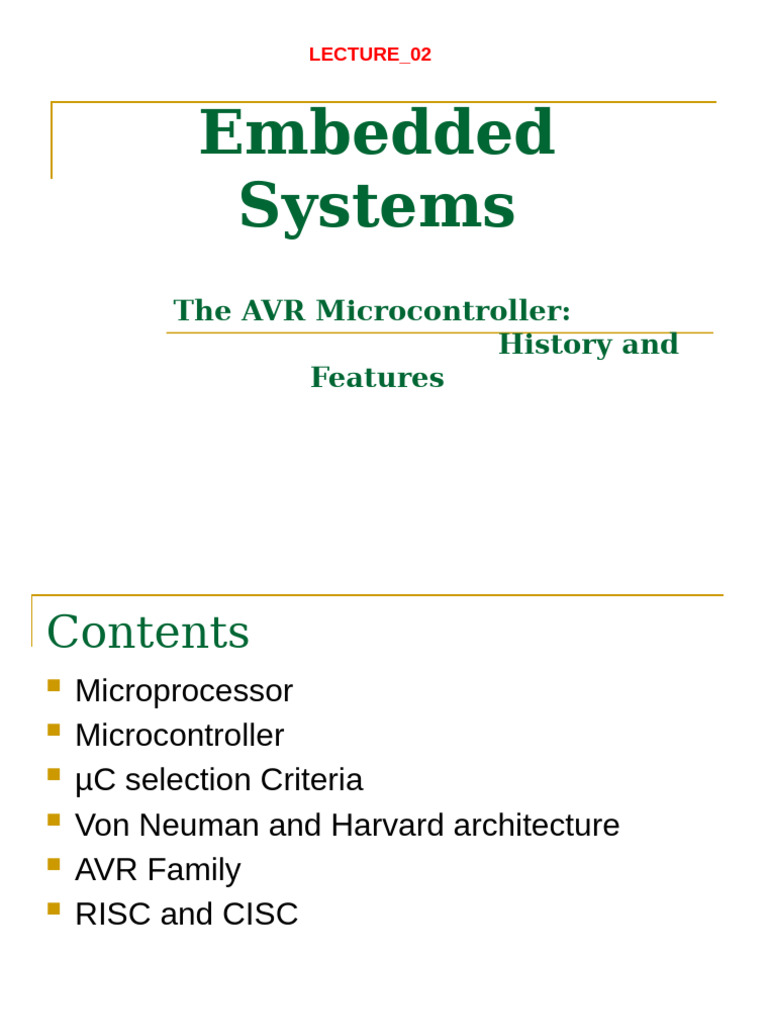 Lecture 02 ES | PDF | Microcontroller | Microprocessor
