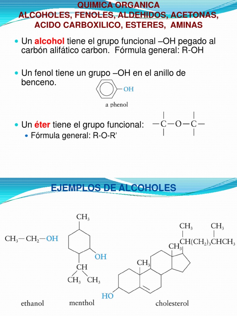 Quimica Organica Alcoholes Fenoles Aldehiods Acetonas Ac Carboxilicos Esteres Aminas | PDF ...
