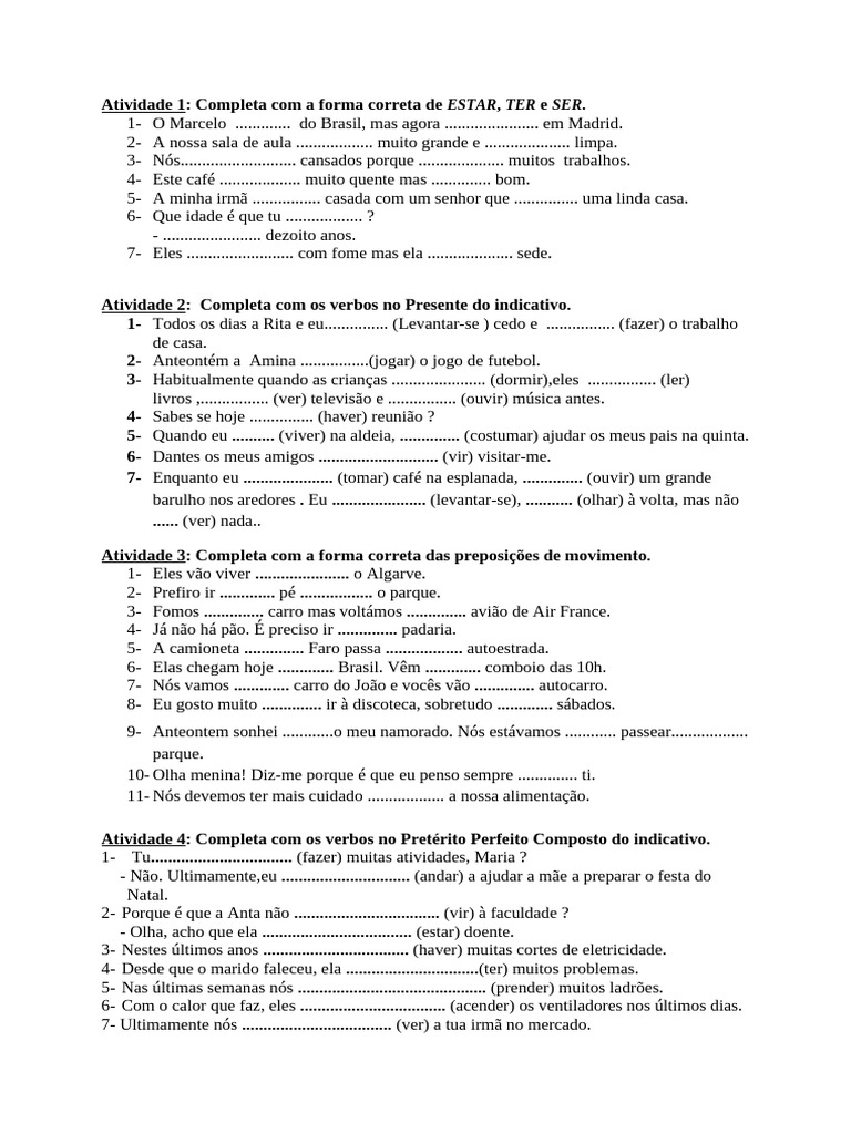 Exercícios de Verbos em Português | PDF